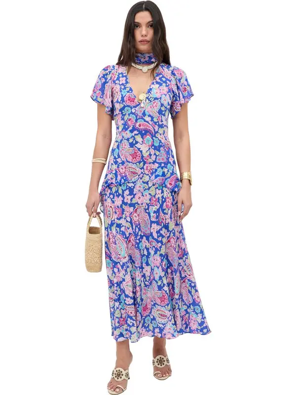 Rixo Evie Cara Floral Dress - Blue