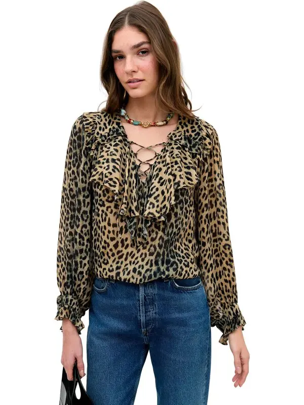 Rixo Milia Nina Leopard Blouse - Brown