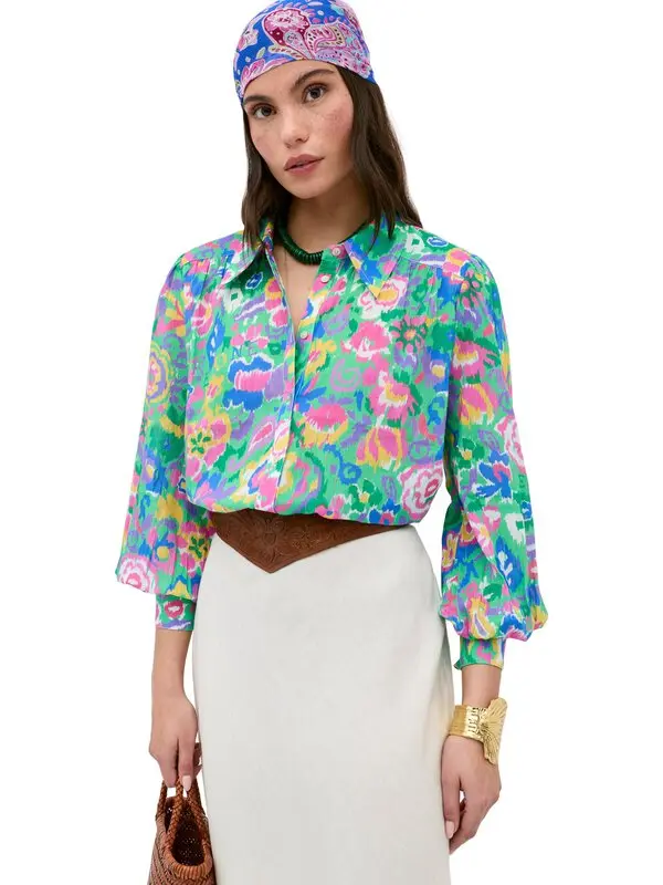 Rixo Blake Ikat Bloom Top - Green
