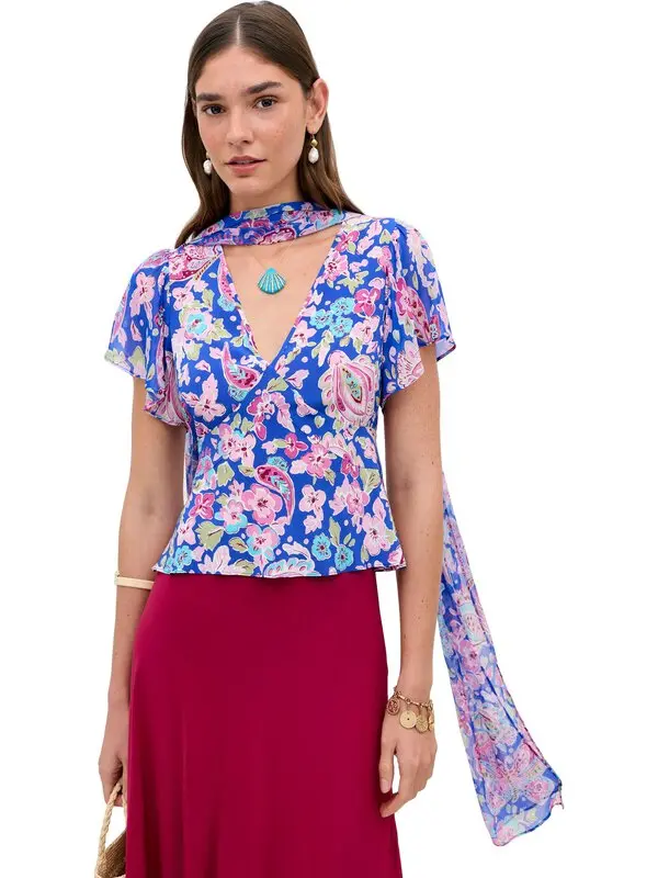 Rixo Lania Cara Floral Top - Blue