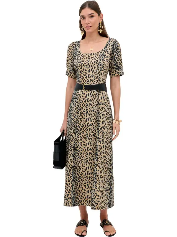 Rixo Kathleen Nina Leopard Midi Dress - Brown