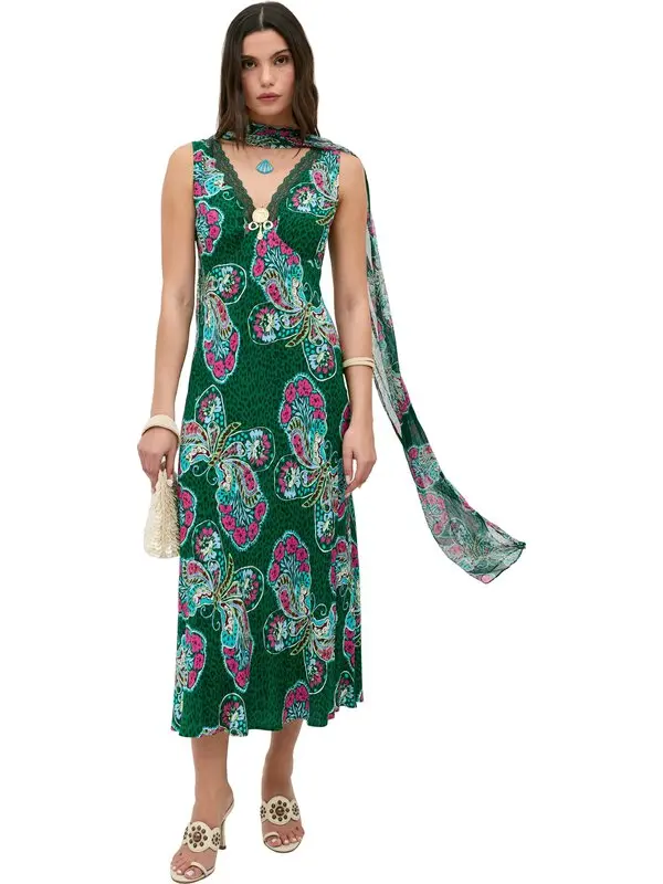 Rixo Sandrine Butterfly Bloom Dress - Green