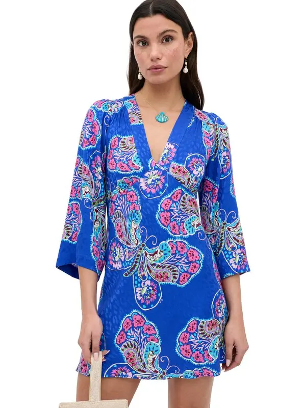 Rixo Margaux Butterfly Bloom Jacquard Top - Blue