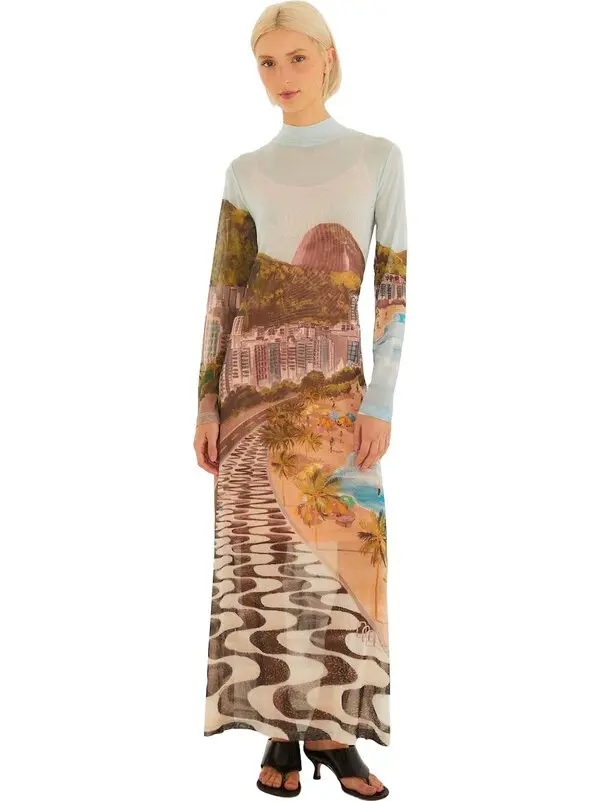 Farm Rio Copacabana Beach Long Sleeve Maxi Dress - Copacabana Beach Multicolor