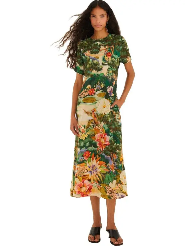 Farm Rio Oriental Garden Short Sleeve Maxi Dress - Oriental Garden Multicolor