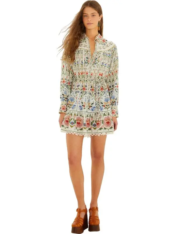 Farm Rio Stitched Garden Mini Dress - Stitched Garden Off-white