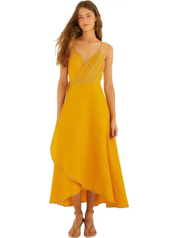 Farm Rio Bananas Euroflax™ Premium Linen Maxi Wrap Dress - Yellow