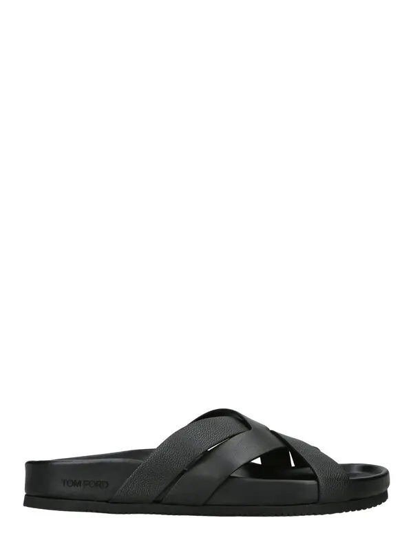 TOM FORD Leather Crossover Sandals - Black