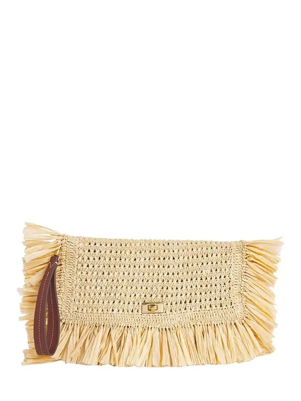 ANYA HINDMARCH Oversized Raffia Clutch Bag - Beige