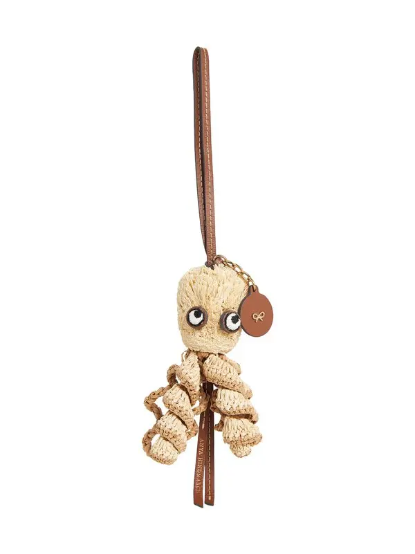 ANYA HINDMARCH Raffia Leather-detail Octopus Keyring - Beige