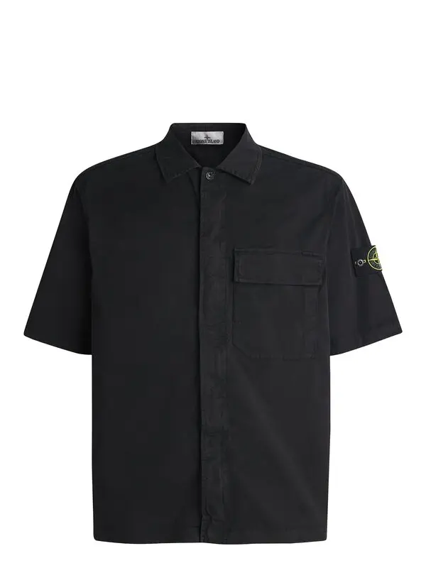 Stone Island Organic Cotton-blend Short-sleeve Shirt - Black