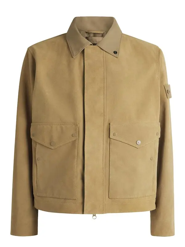 Stone Island Ghost Piece Split Leather Jacket - Beige