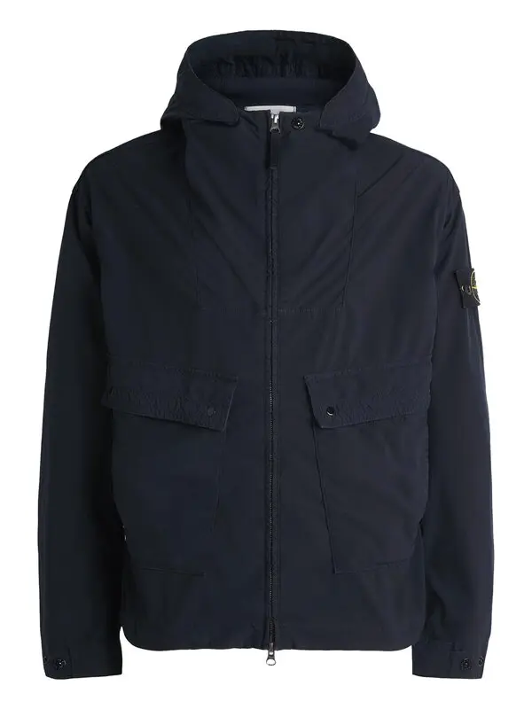 Stone Island Canvas Garment-dyed Hooded Jacket - Navy