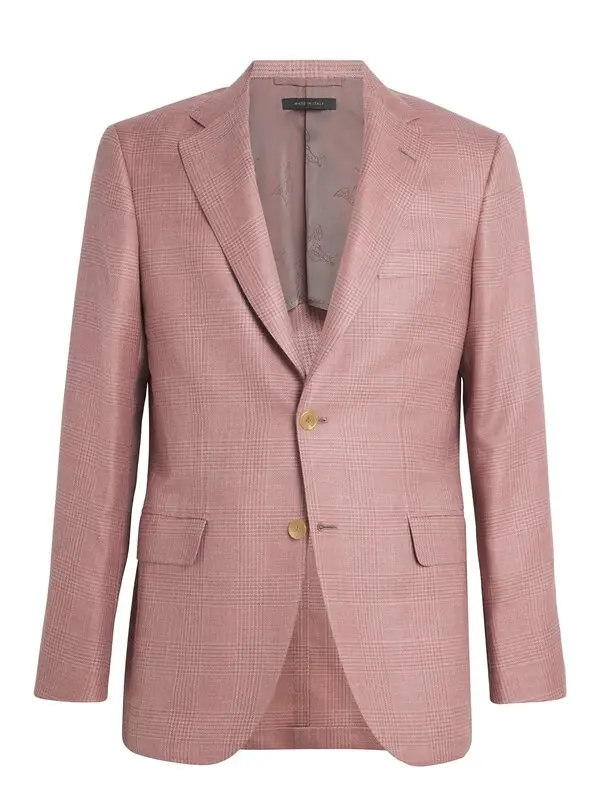 Brioni Wool-silk-linen Check Blazer - Pink