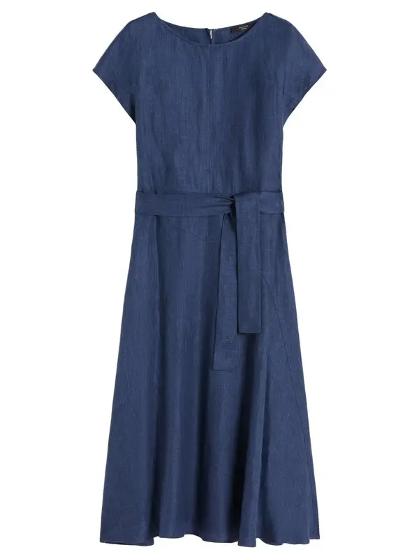 Max Mara Linen Belted Midi Dress - Blue