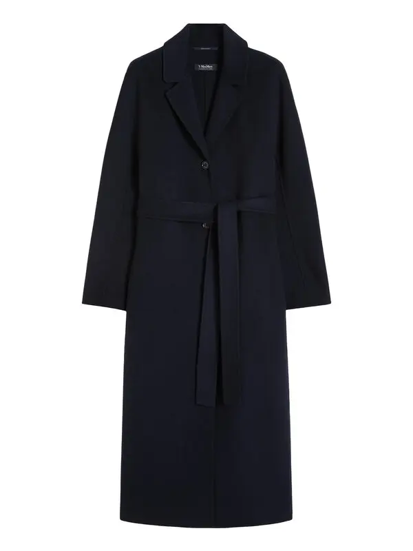 Max Mara Virgin Wool Belted Coat - Blue