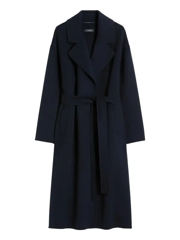 Max Mara Virgin Wool Belted Coat - Blue