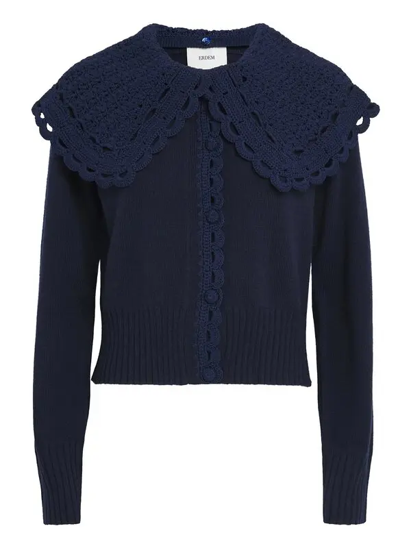 Erdem Wool-blend Collared Cardigan - Navy