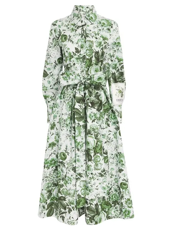 Erdem Organic Cotton Floral Midi Shirt Dress - Green