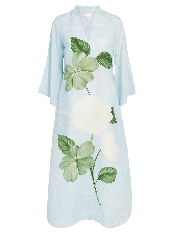 Verandah Linen-cotton Kaftan Maxi Dress - Blue