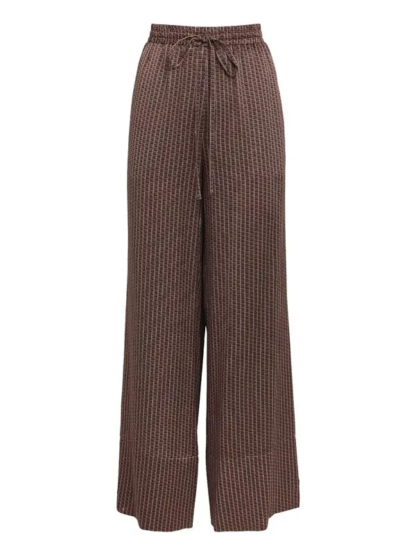 LAURA PITHARAS Silk Printed Drawstring Trousers - Brown