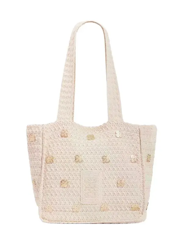 Sandro Crochet Mini Bag With Embossed Metal Charms - Neutrals
