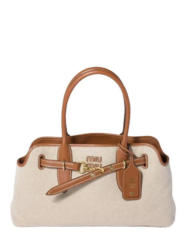 Miu Miu Aventure Canvas And Leather Bag - Beige/brandy
