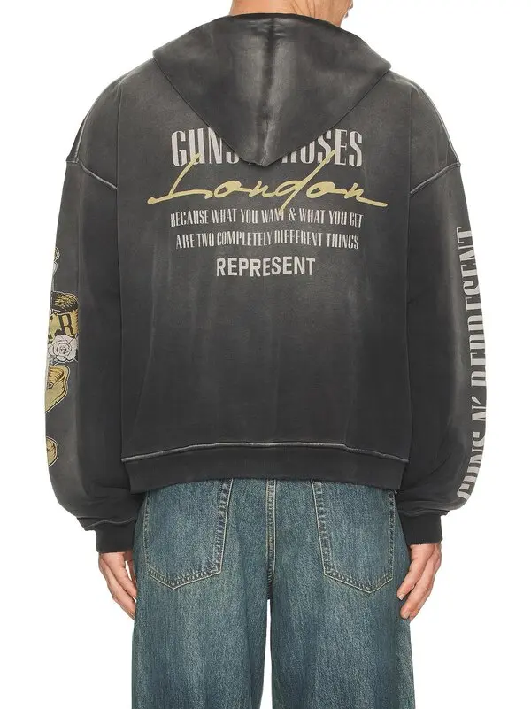 REPRESENT X Guns N' Roses Cross Zip Through Hoodie - Stained Black