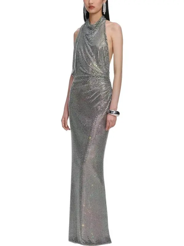 SELF-PORTRAIT Embellished Cowl-neck Maxi Dress - Silver