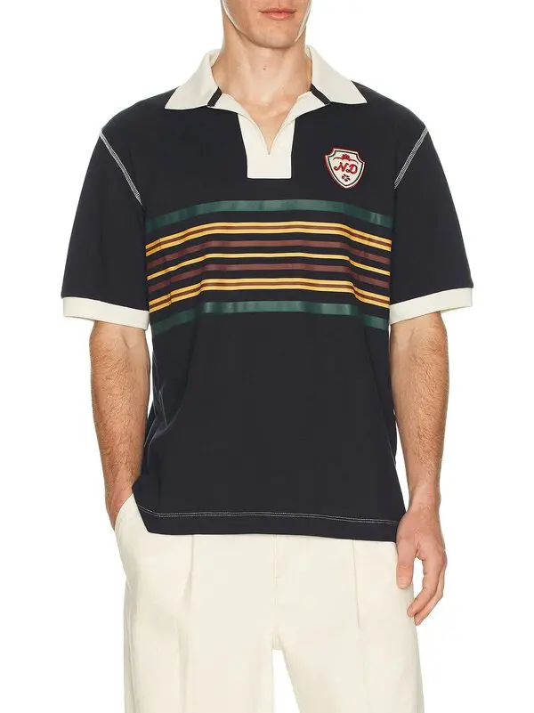 NICHOLAS DALEY Striped Rugby Polo - Navy