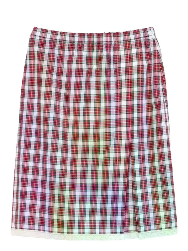 N°21 Check-pattern Lace-trim Midi Skirt - Red