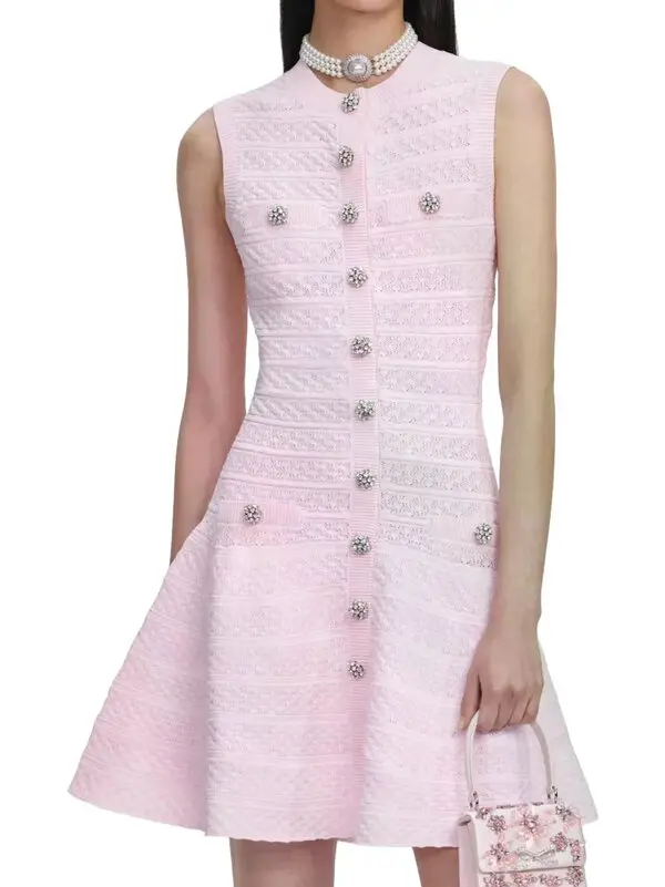 SELF-PORTRAIT Pointelle-knit Mini Dress - Pink