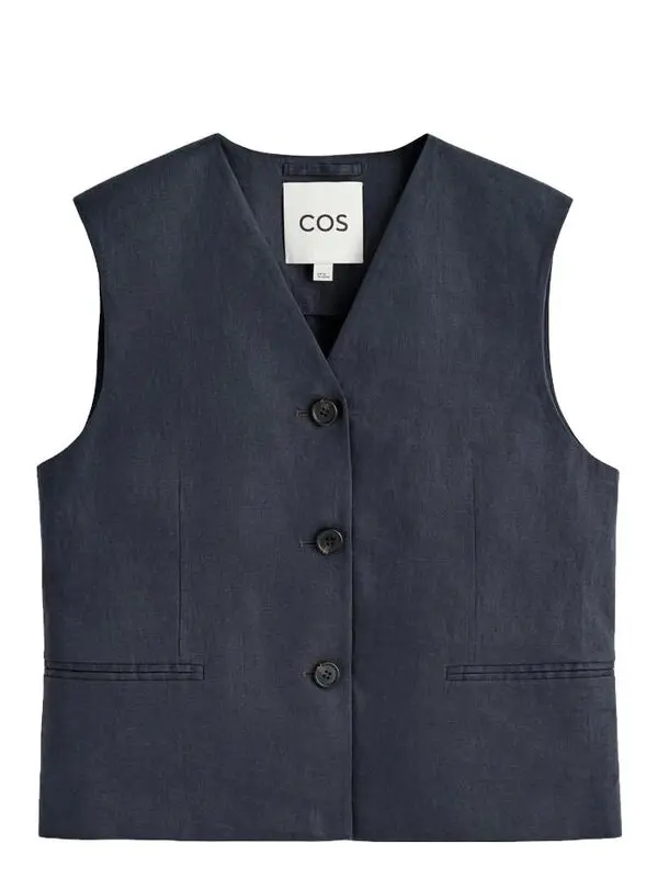 Cos Linen Single-breasted Vest - Black