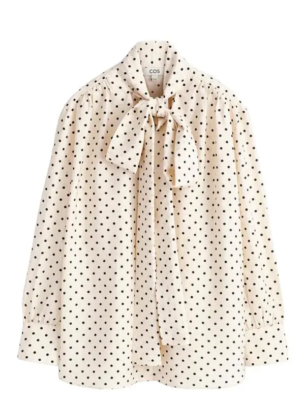 Cos Scarf-detail Polka-dot Shirt - White