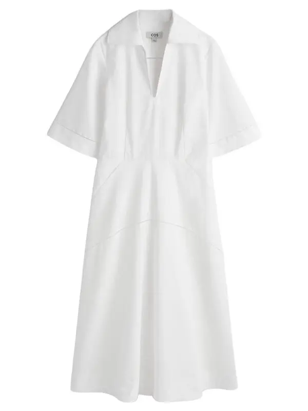 Cos Embroidered Pima Cotton Midi Dress - White