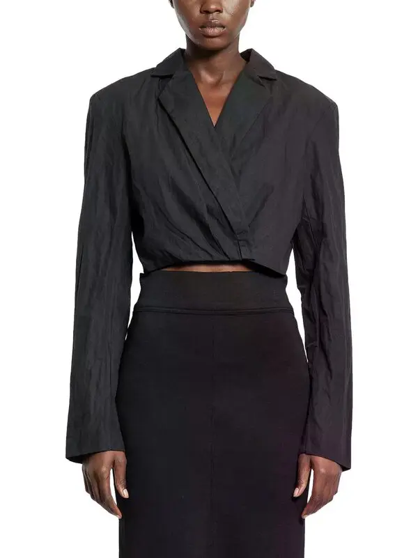 THOM KROM Cropped Jacket With Shoulder Pads - Black