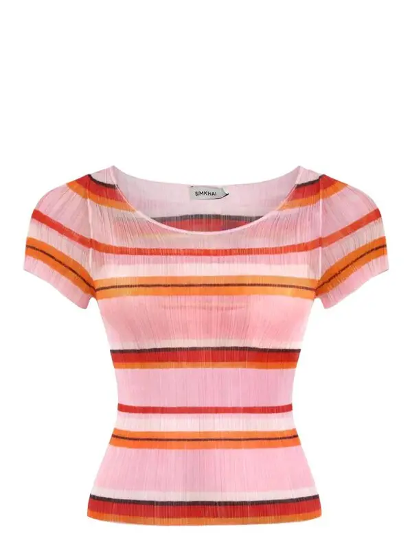 Simkhai Knox Plisse Striped Top - Pink