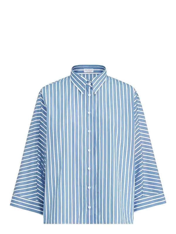 Brunello Cucinelli Striped Poplin Shirt - Blue