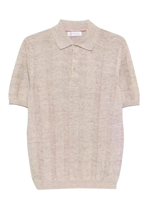 Brunello Cucinelli Ribbed Button Polo Shirt - Neutrals