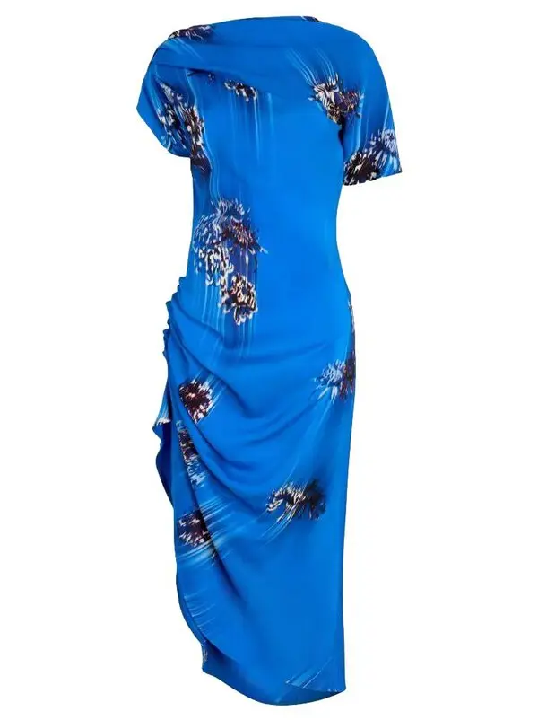 Proenza Schouler Antonella Printed Draped Midi Dress - Blue