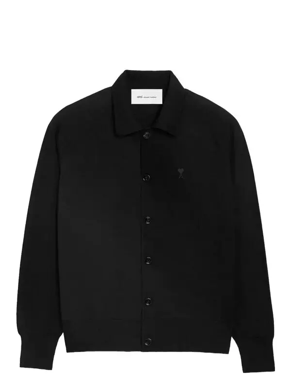 AMI Paris De Coeur Chest-embroidered Cardigan - Black