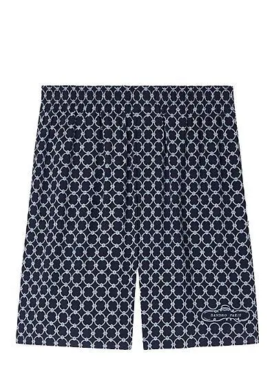 Sandro Graphic-print Woven Shorts - Navy Blue