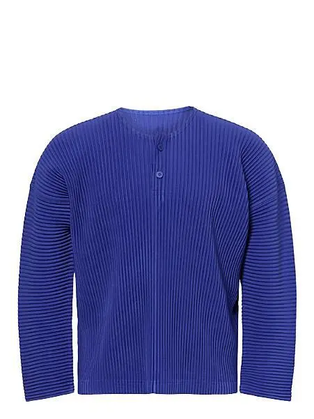Issey Miyake Pleated Henley-neck Woven Top - Pf Buoy Blue