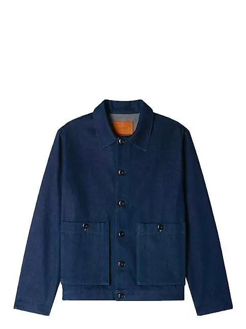 Sandro Collared Denim Worker Jacket - Navy Blue
