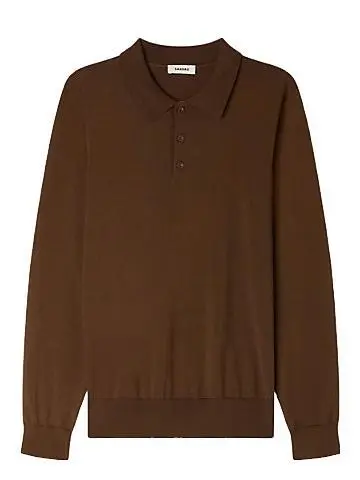 Sandro Ribbed Long-sleeve Stretch-knit Polo - Cognac