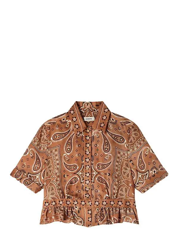 Sandro Cropped Bandana-print Woven Shirt - Brown / Black