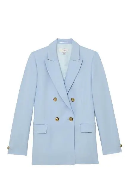 REISS Magda Peak-lapel Double-breasted Woven Blazer - Blue