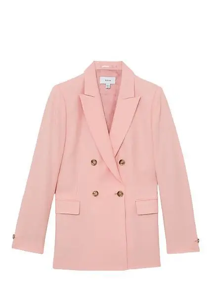 REISS Magda Peak-lapel Double-breasted Woven Blazer - Pink