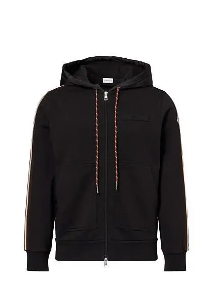 Moncler Logo-patch Striped Cotton Hoodie - Black