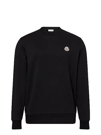 Moncler Cotton Crewneck Sweatshirt With Logo Patch - Black